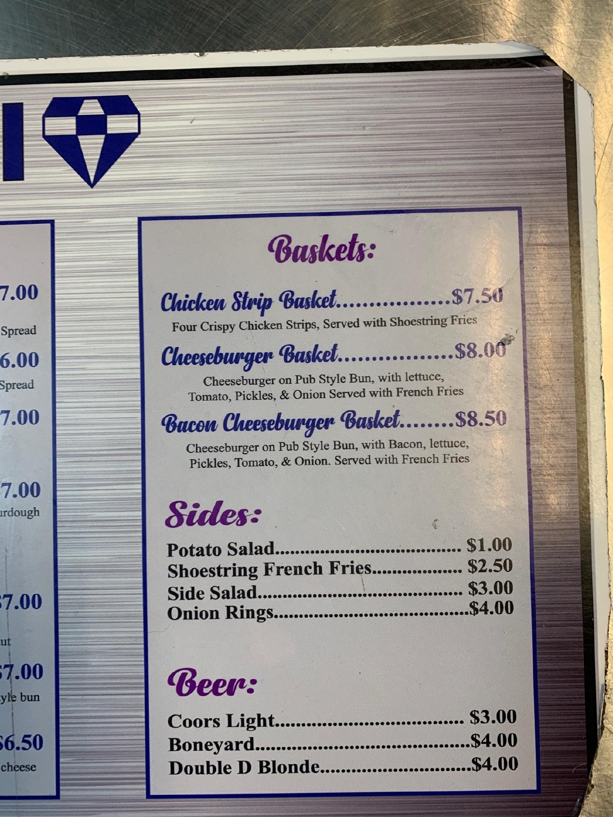 Menu at Diamond Deli restaurant, Eugene
