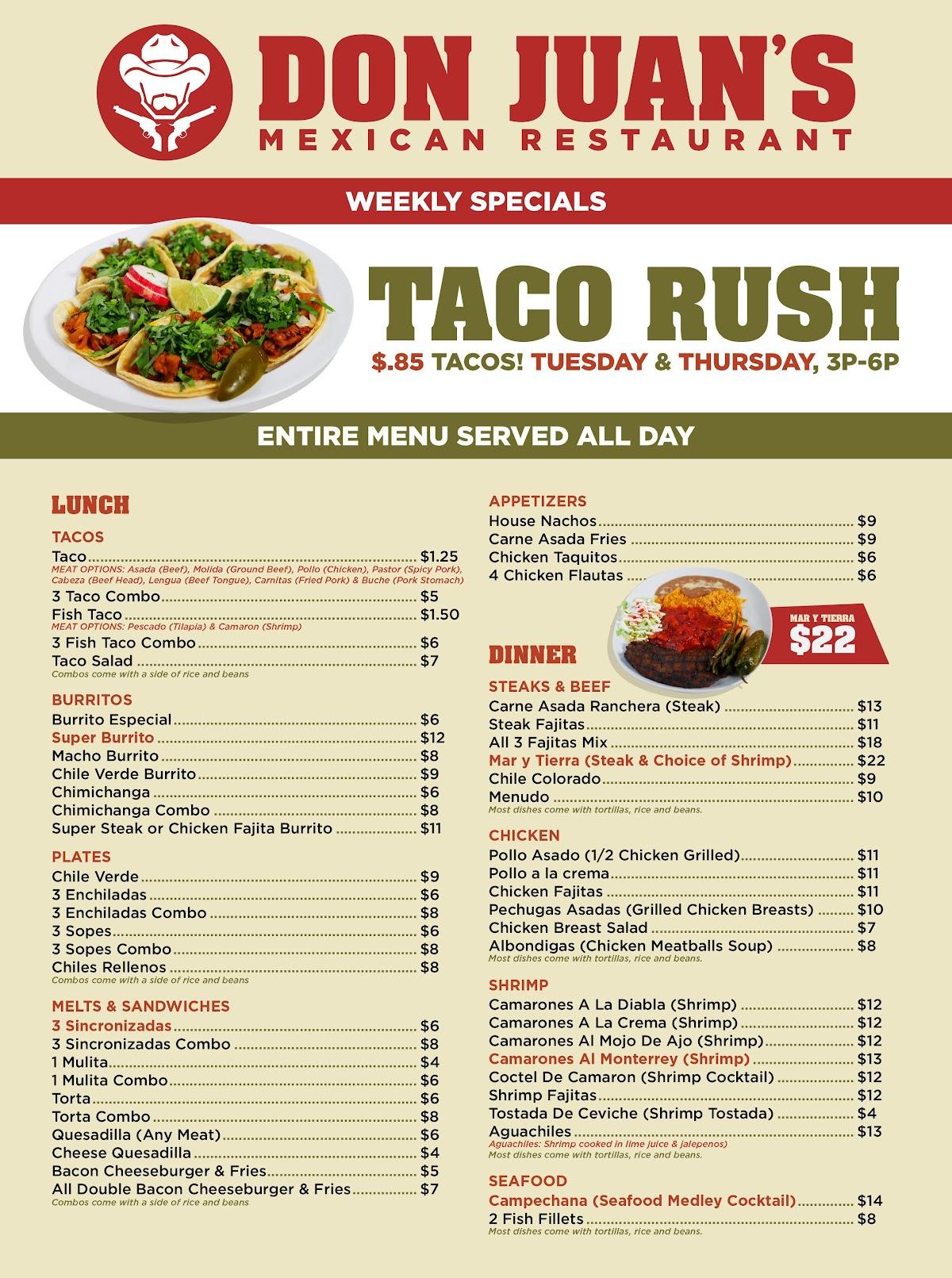 Menu At Don Juan S Mexican Restaurant Twin Falls