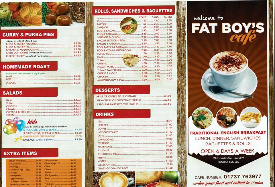 Menu at Fat Boys Cafe Breakfast Lunch, Redhill