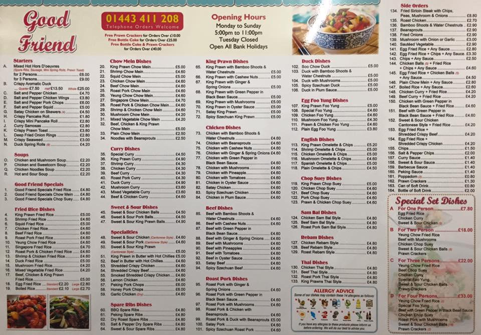 Menu at Good Friend Takeaway fast food, Treharris