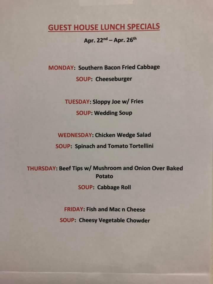 Menu at The Guest House Restaurant, Moundsville