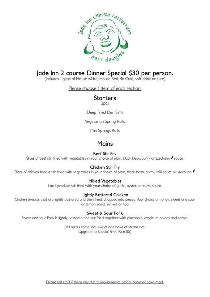 Menu at Jade Inn Port Douglas fast food, Port Douglas