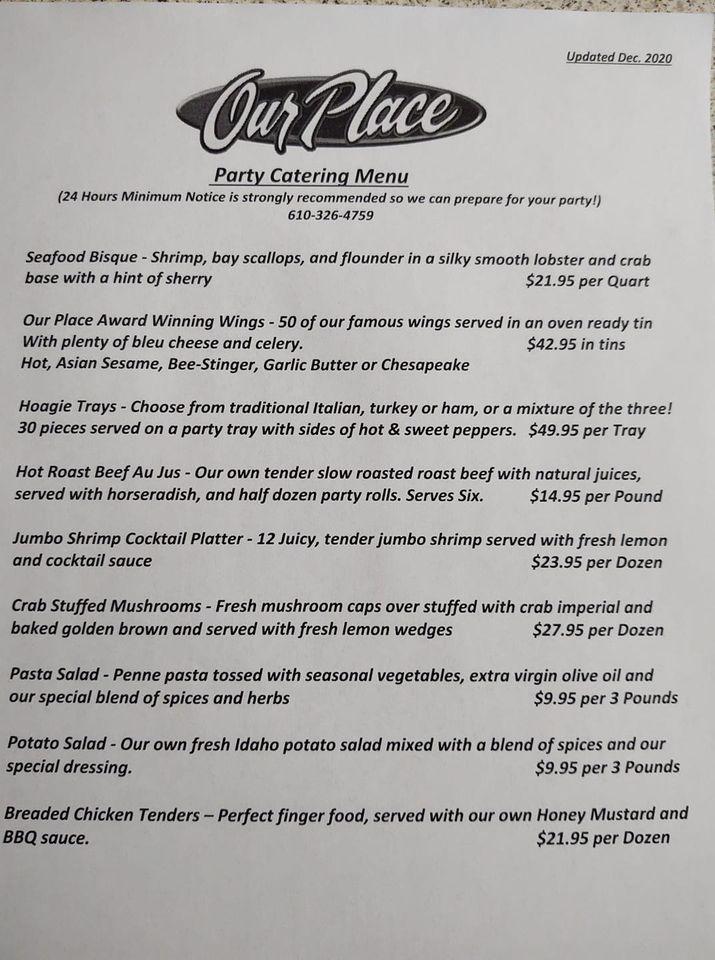 Menu at Our Place Restaurant & Tavern, Gilbertsville