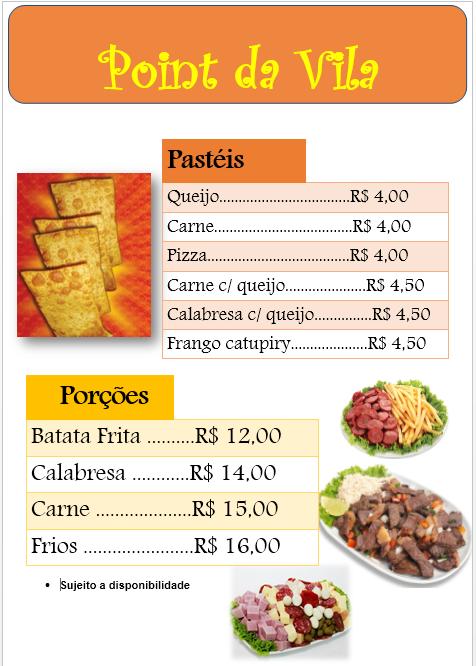 Menu at Point da Vila cafeteria, Suzano, Rua Biotônico 1161