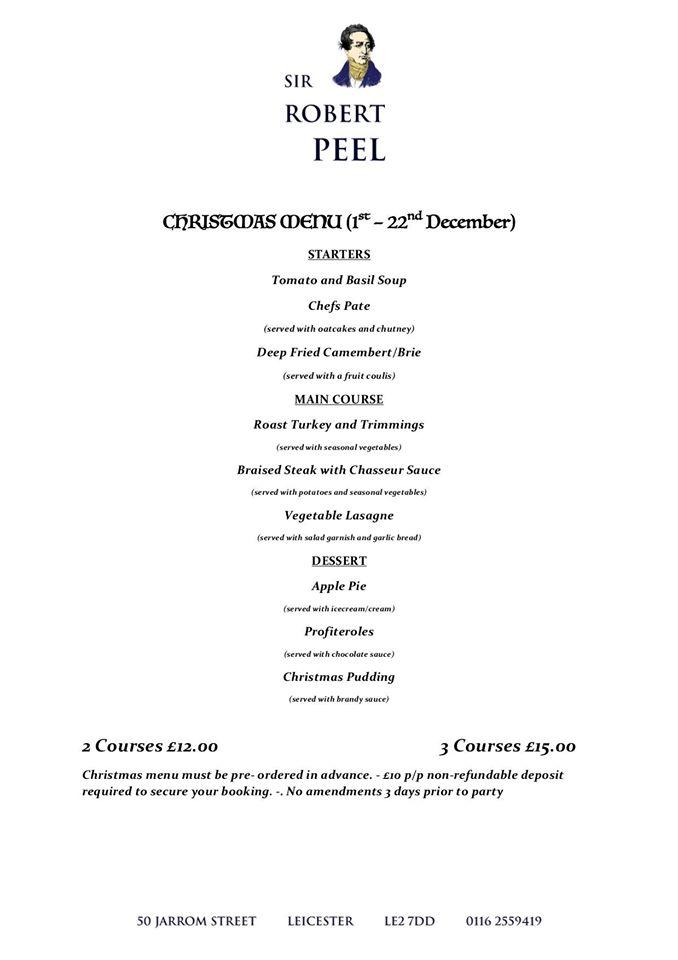Menu at Sir Robert Peel pub & bar, Leicester