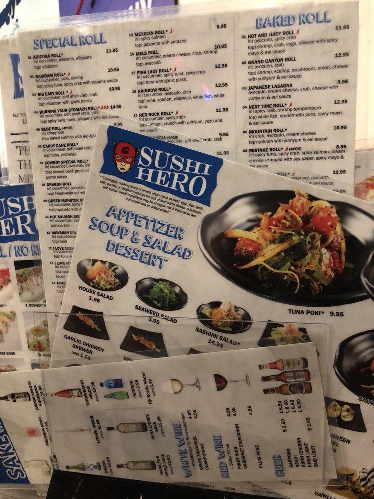 Menu at Sushi Hero restaurant, Las Vegas