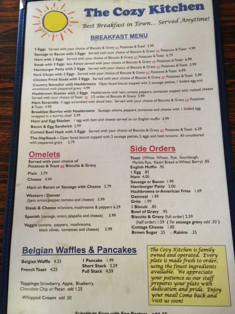 Menu at The Cozy Kitchen restaurant, Mountain Home