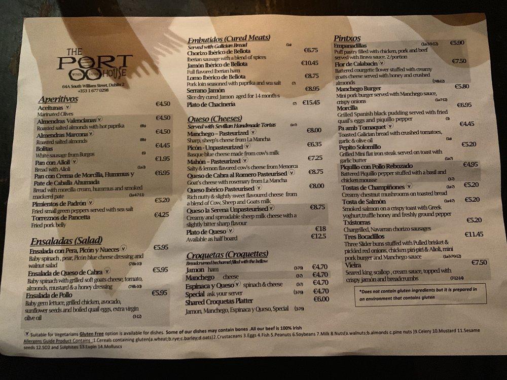 Menu at The Port House pub & bar, Dublin