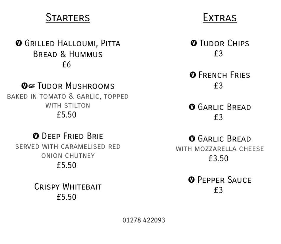 Menu at The Tudor Hotel & Restaurant, Bridgwater, 21-27 St Mary St