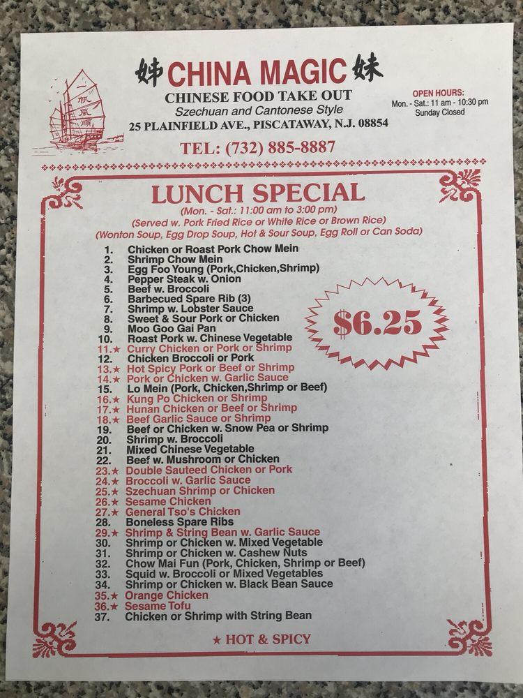 Menu at China Magic restaurant, Piscataway Township, 25 Plainfield Ave