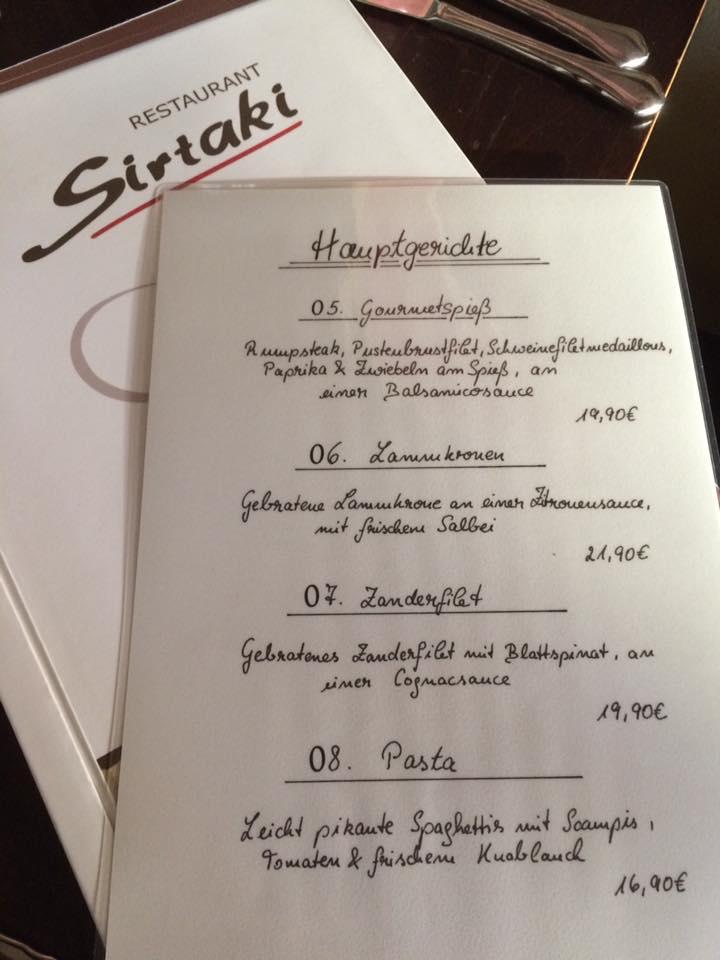 Speisekarte von Sirtaki restaurant, Sprockhövel