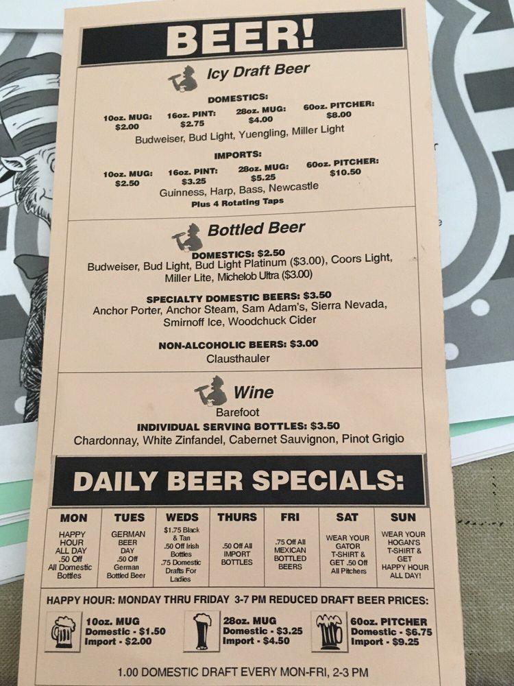 Menu at Hogan's pub & bar, Gainesville, NW 13th St