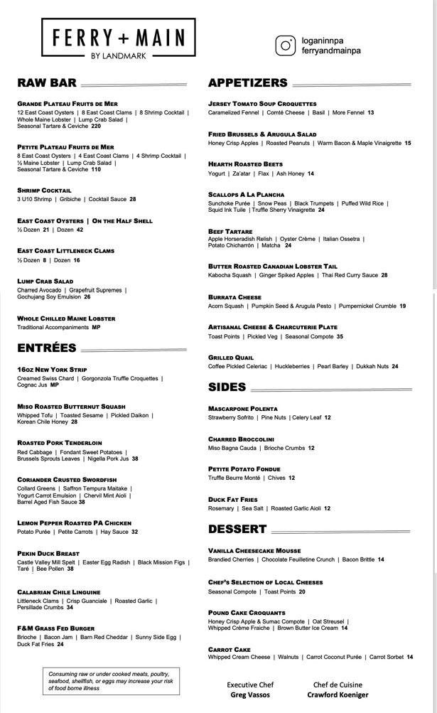 Menu at Logan Inn in New Hope PA steakhouse, New Hope