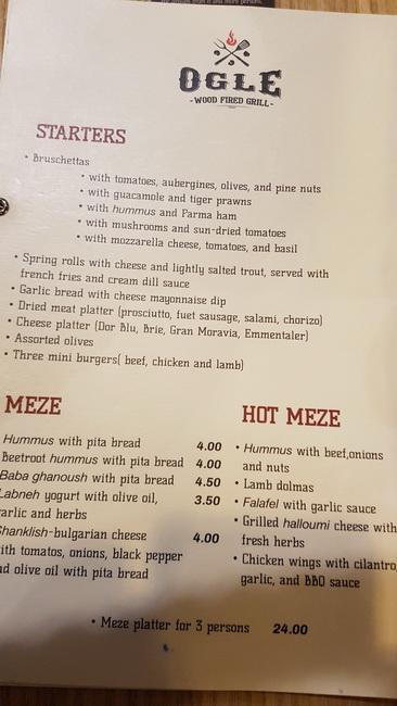 Menu at OGLE restaurant, Riga, Kaļķu iela 4