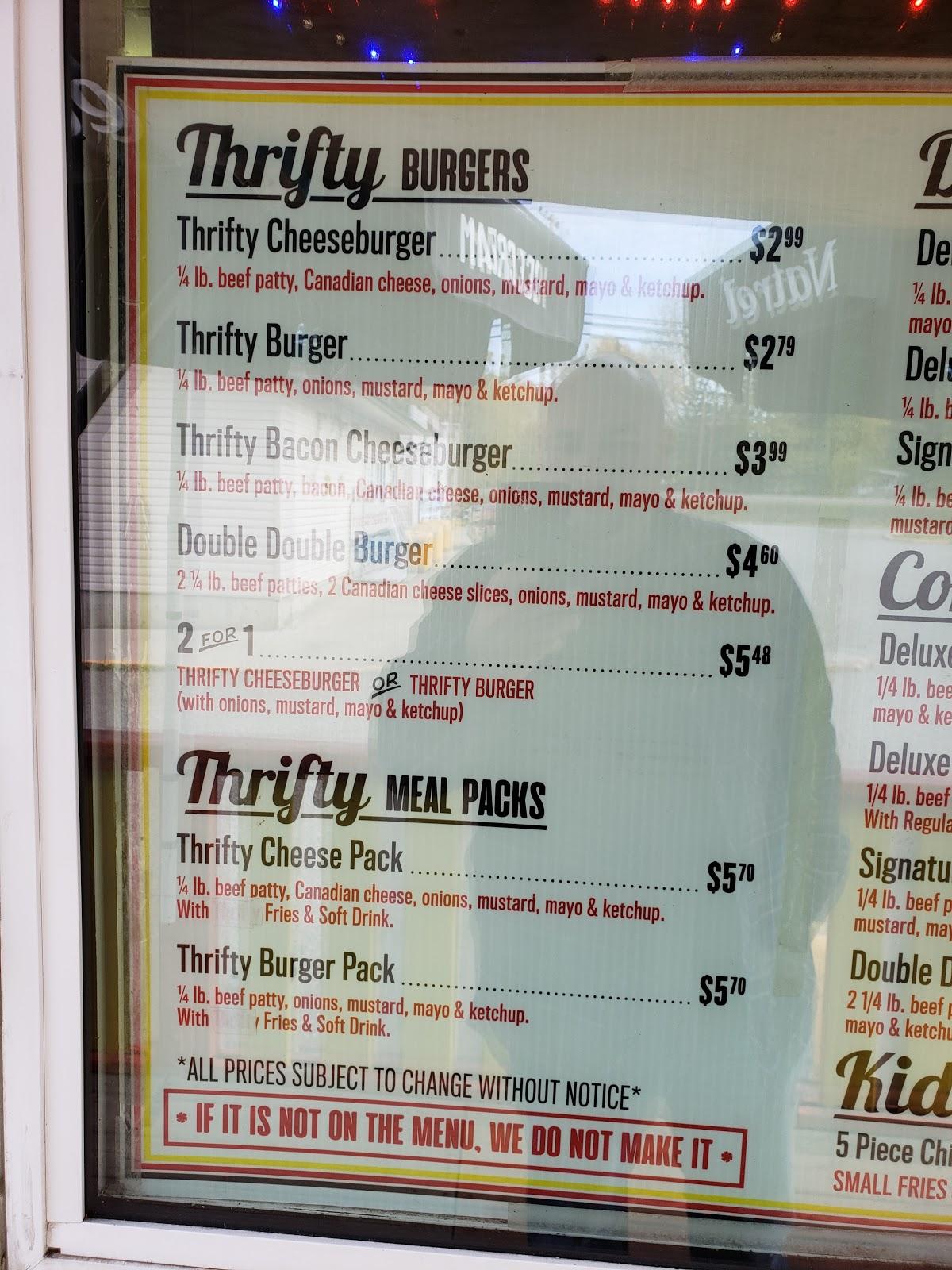 Menu at Sandy's Old Fashion Hamburger Stand restaurant, Prince George