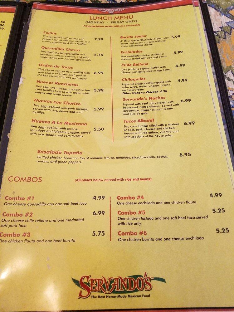 Carta del restaurante Servando's, Winter Garden