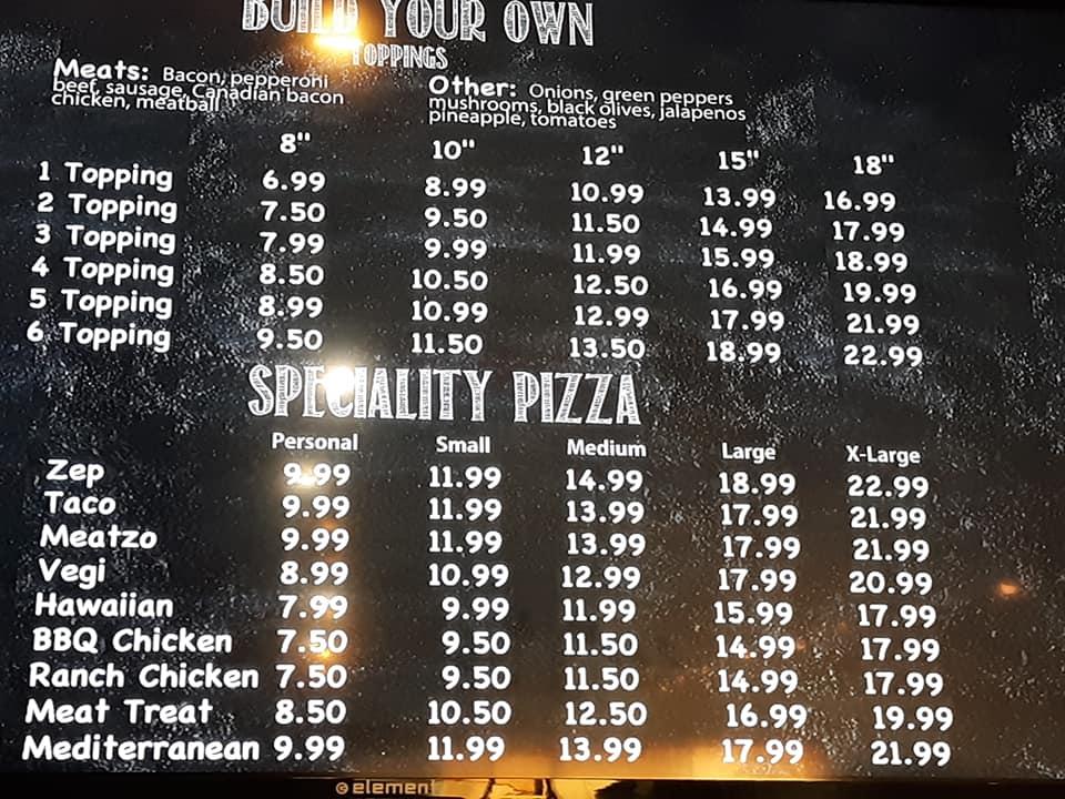 Menu at Zeppes Pizza & Subs pizzeria, Gooding