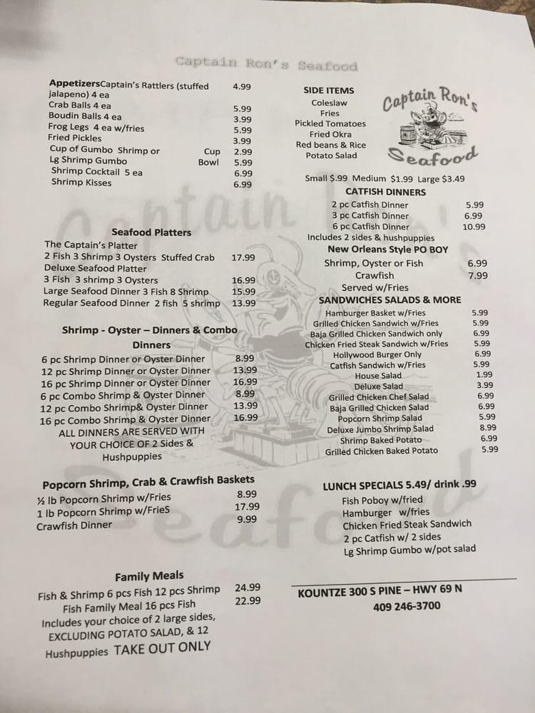 Carta del restaurante Captain Ron's Seafood, Kountze