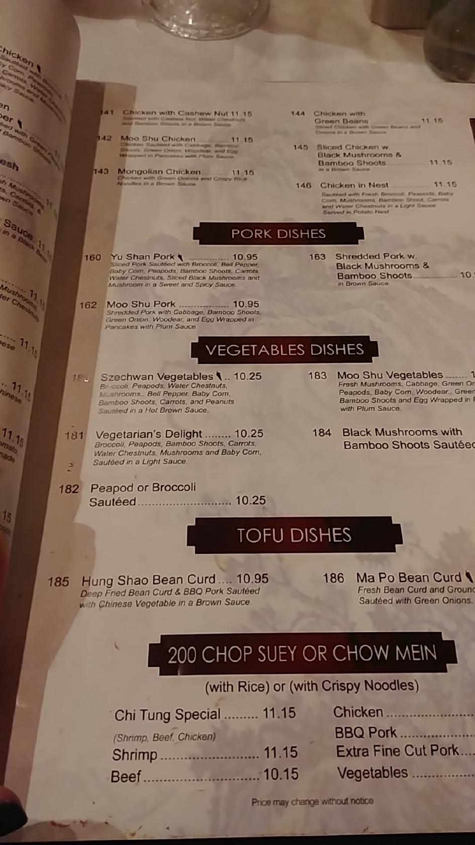 Menu at Chi Tung Restaurant, Evergreen Park