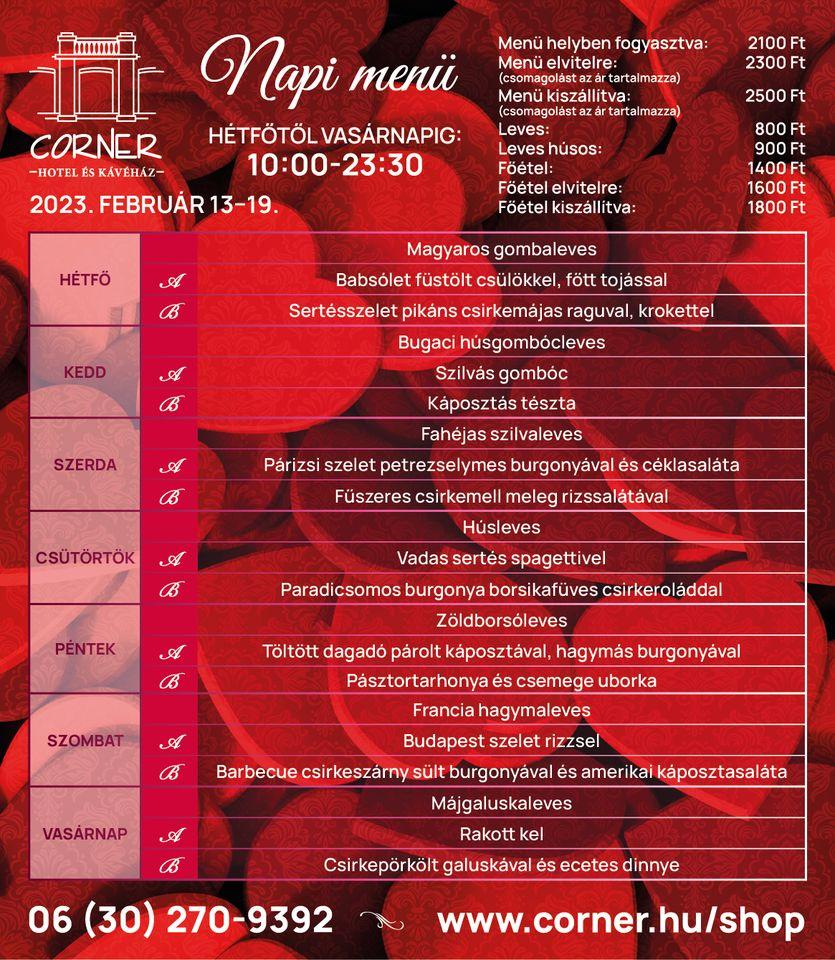 Menu at Corner Hotel and Cafe, Dunaújváros