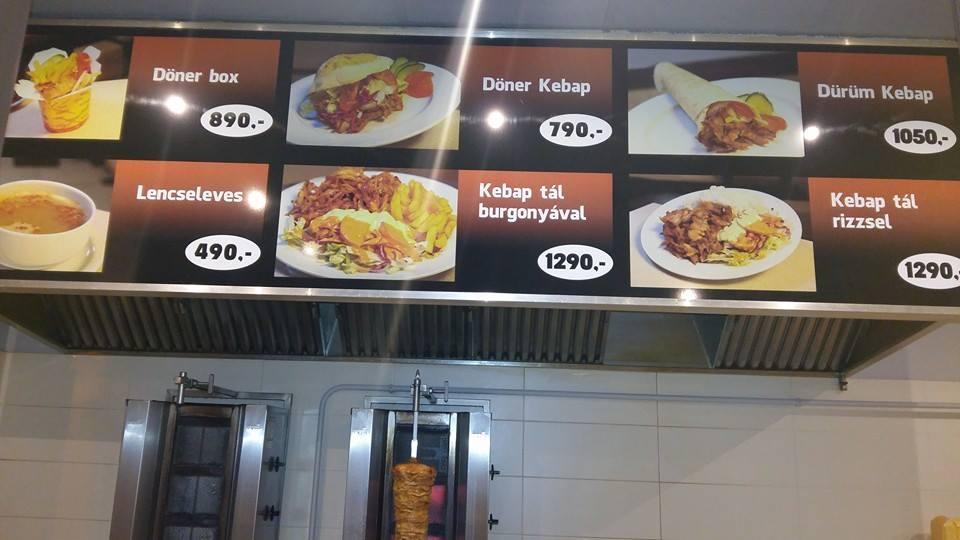 Menu at Duna Döner restaurant, Baja