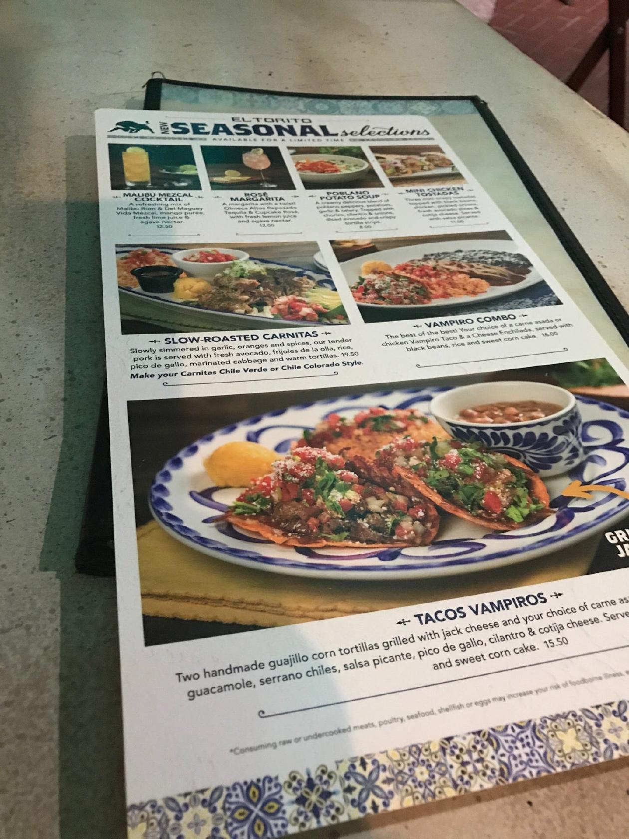 Menu at El Torito pub & bar, Milpitas