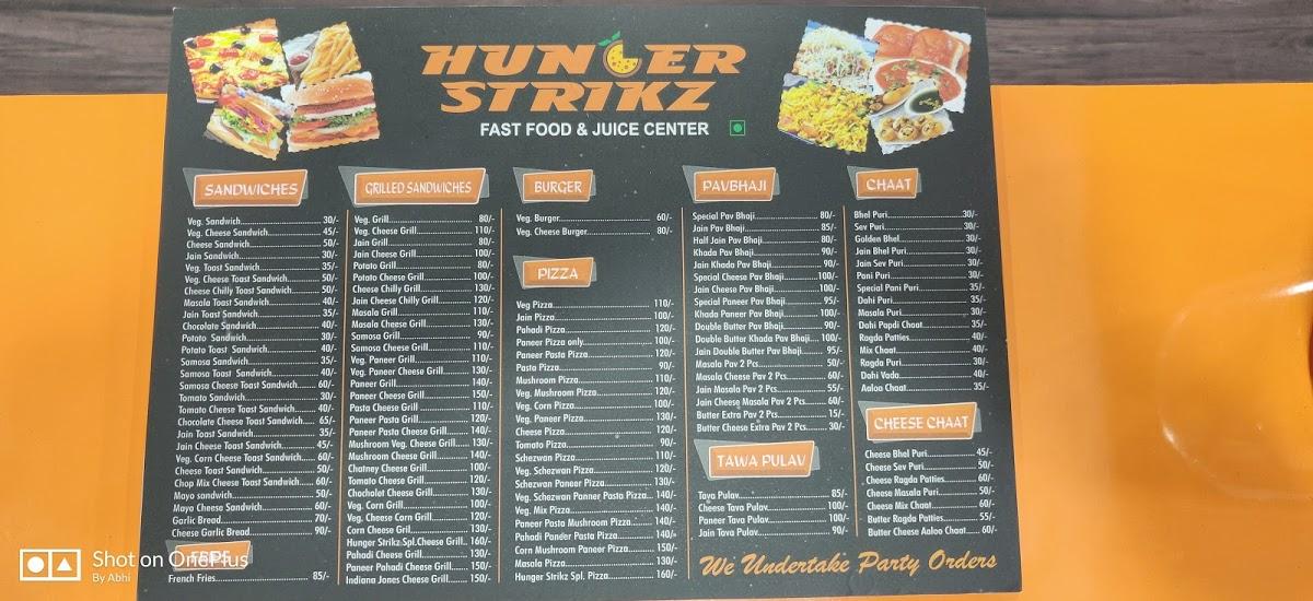Menu at Hunger Strikz, Mumbai