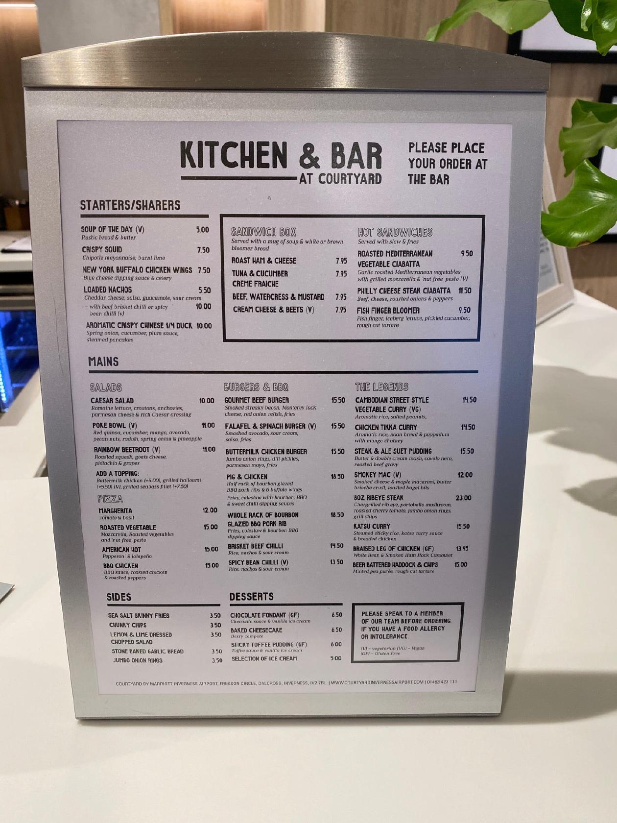 Menu at Kitchen & Bar At Courtyard, Ardersier