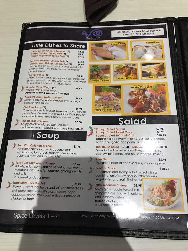 Menu at Thai Noodle Wave Frisco restaurant, Frisco