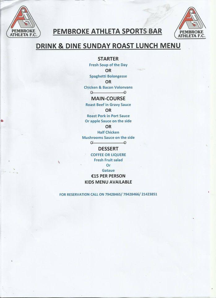 Menu at Pembroke Athleta Sports Bar & Restaurant San Giljan, Saint Julian's
