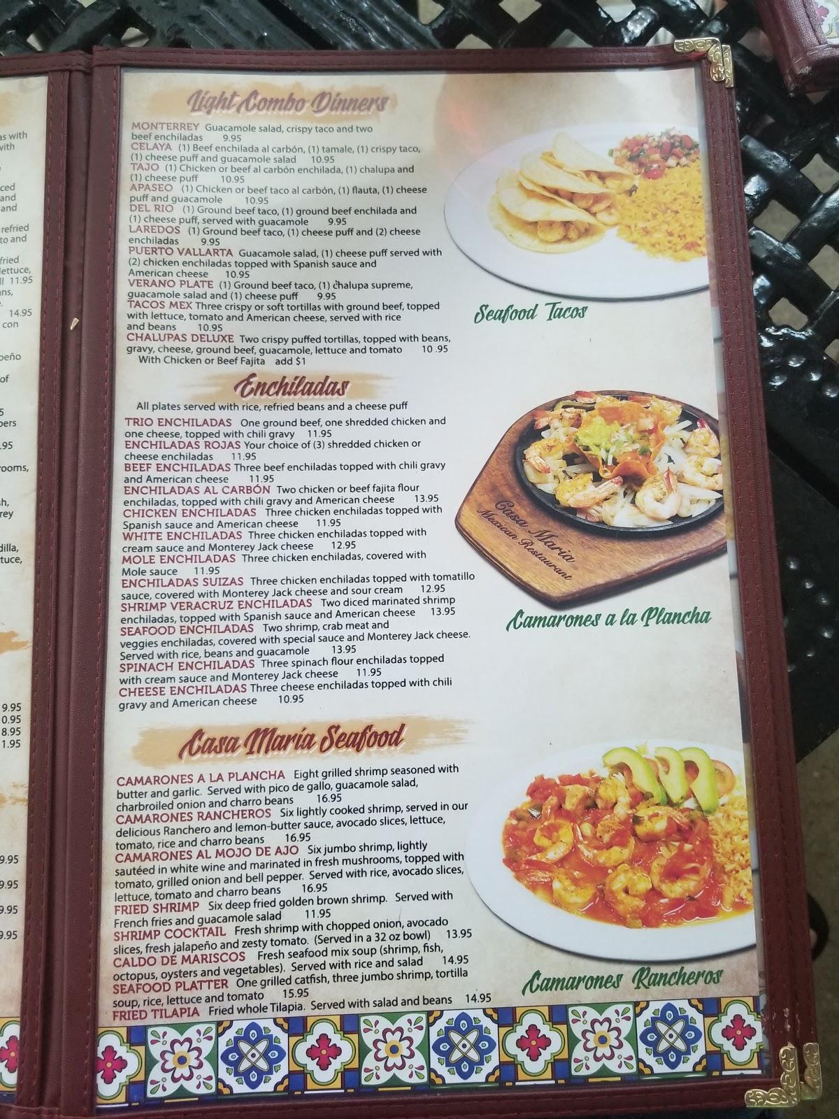 Menu at Casa Maria restaurant, Houston