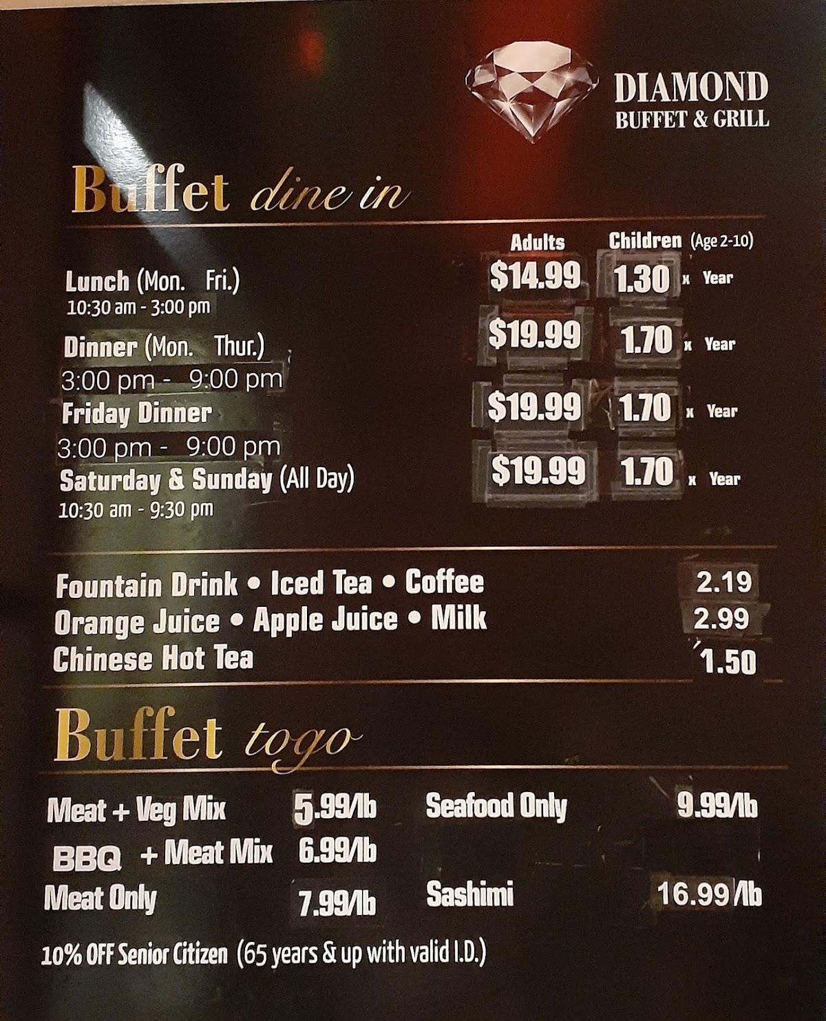 Menu at Diamond Buffet & Grill restaurant, Los Angeles