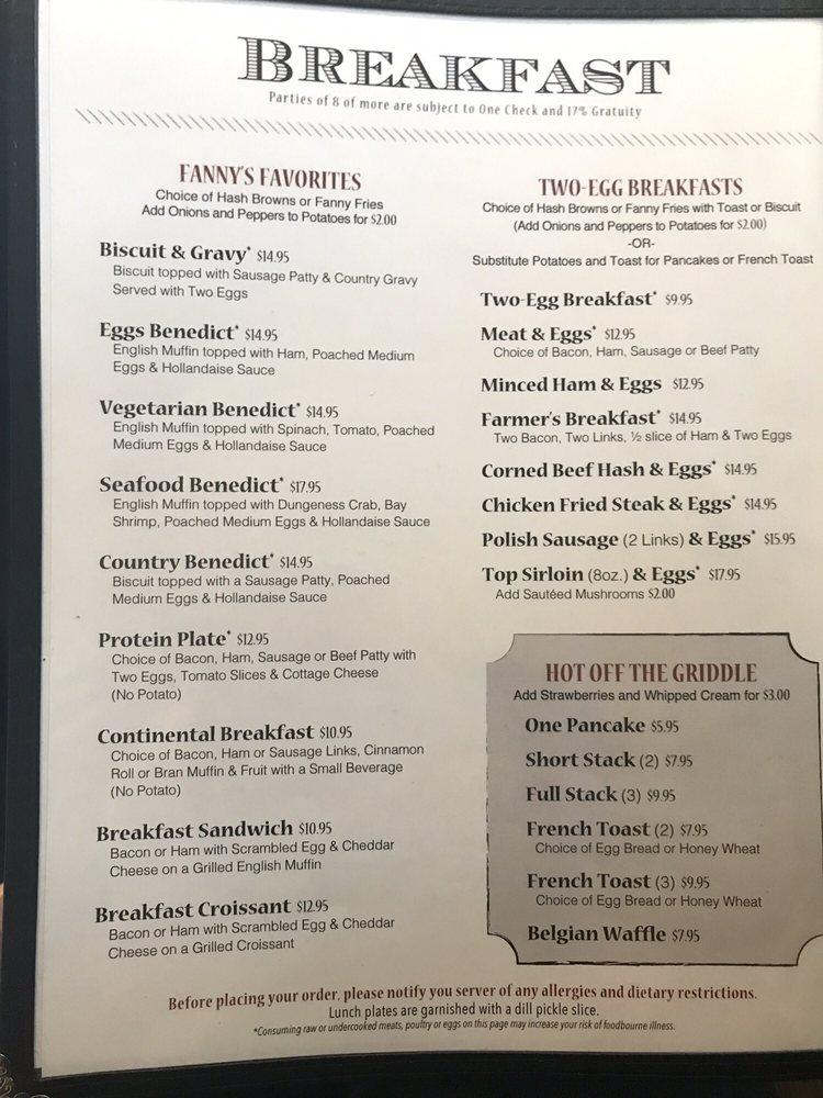 Menu at Fanny's Restaurant, Marysville, 505 Cedar Ave a1