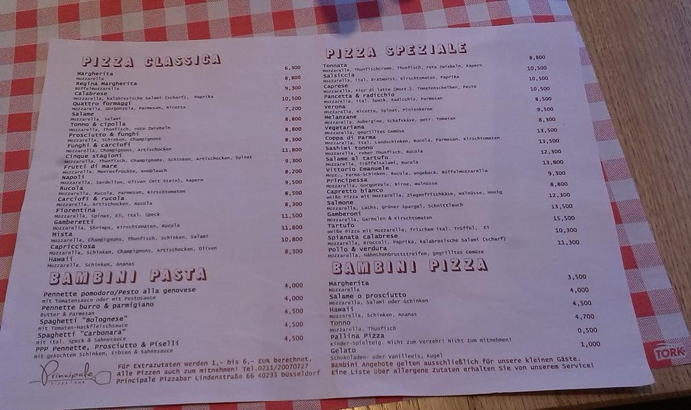 Speisekarte von Principale Pizzabar, Düsseldorf