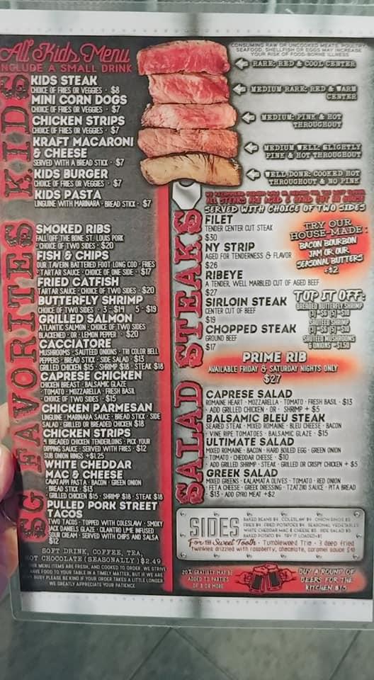 Menu at Steel Grill Restaurant, Bridgeport