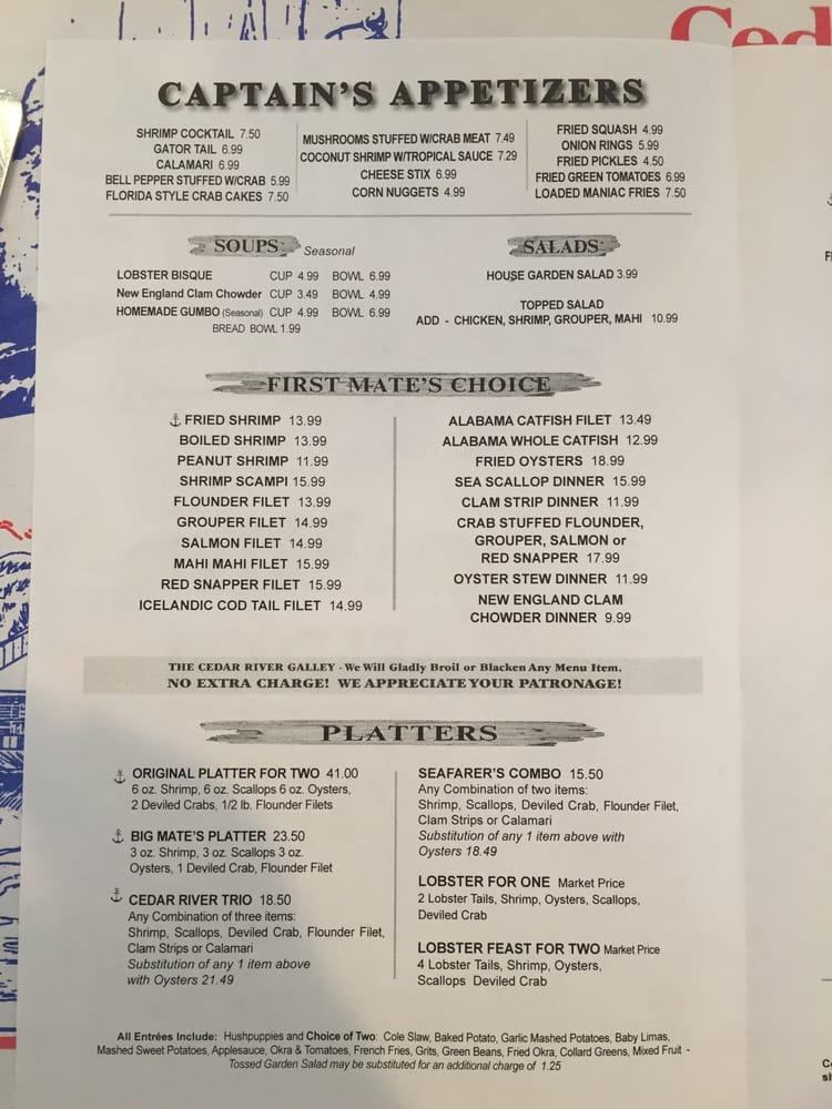 Menu at Cedar River Seafood restaurant, Inverness, 804 US Hwy 41
