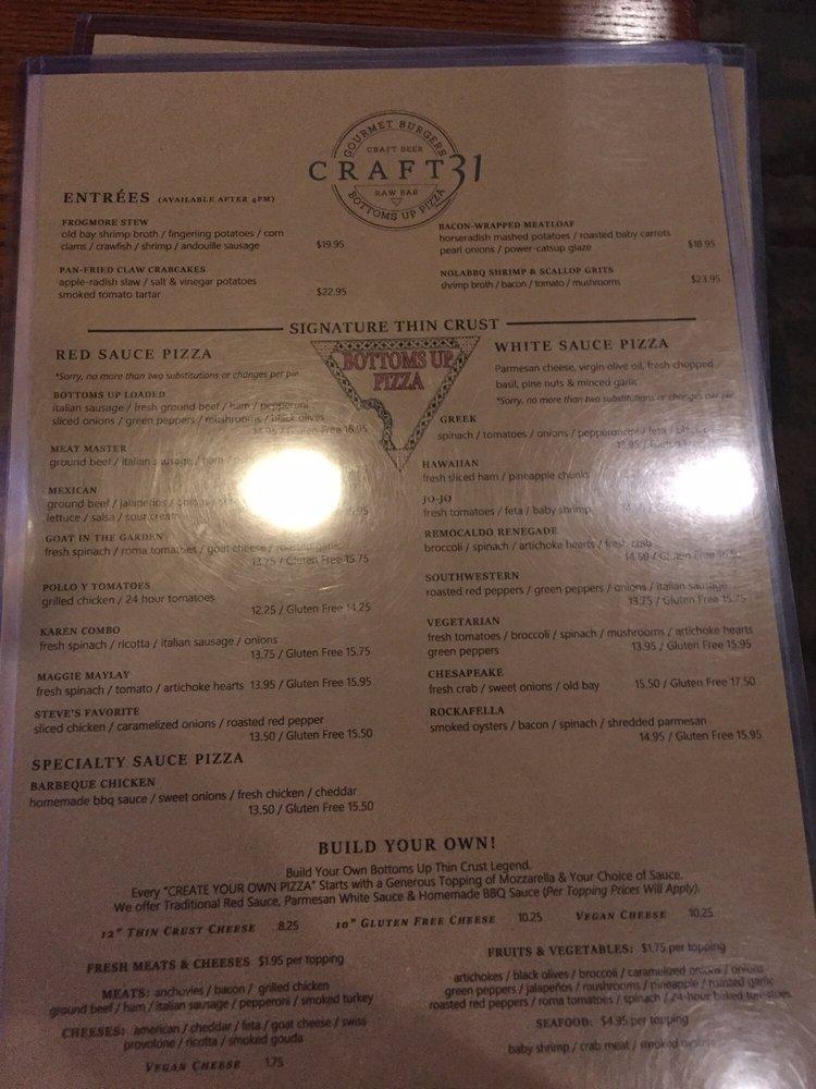 Menu at Craft 31 pub & bar, Williamsburg