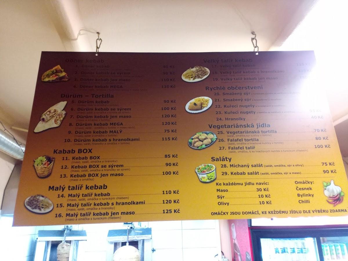Menu at Kebab Bonema Dačice restaurant, Czech Republic