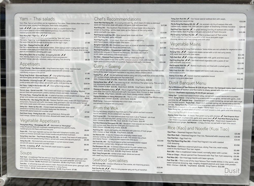 Menu at Dusit restaurant, Edinburgh