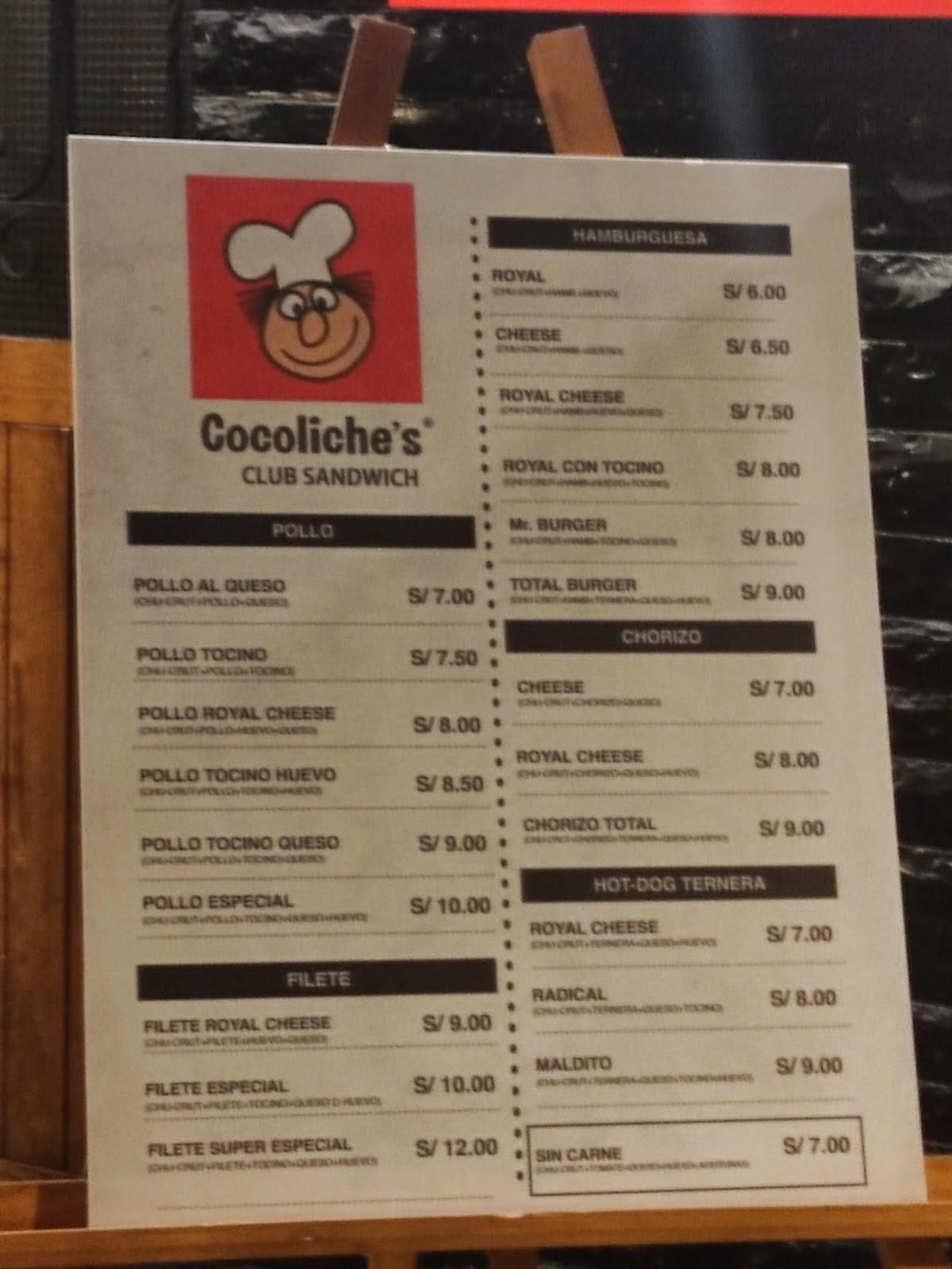 Carta del restaurante Hamburguesería Cocoliche, Trujillo