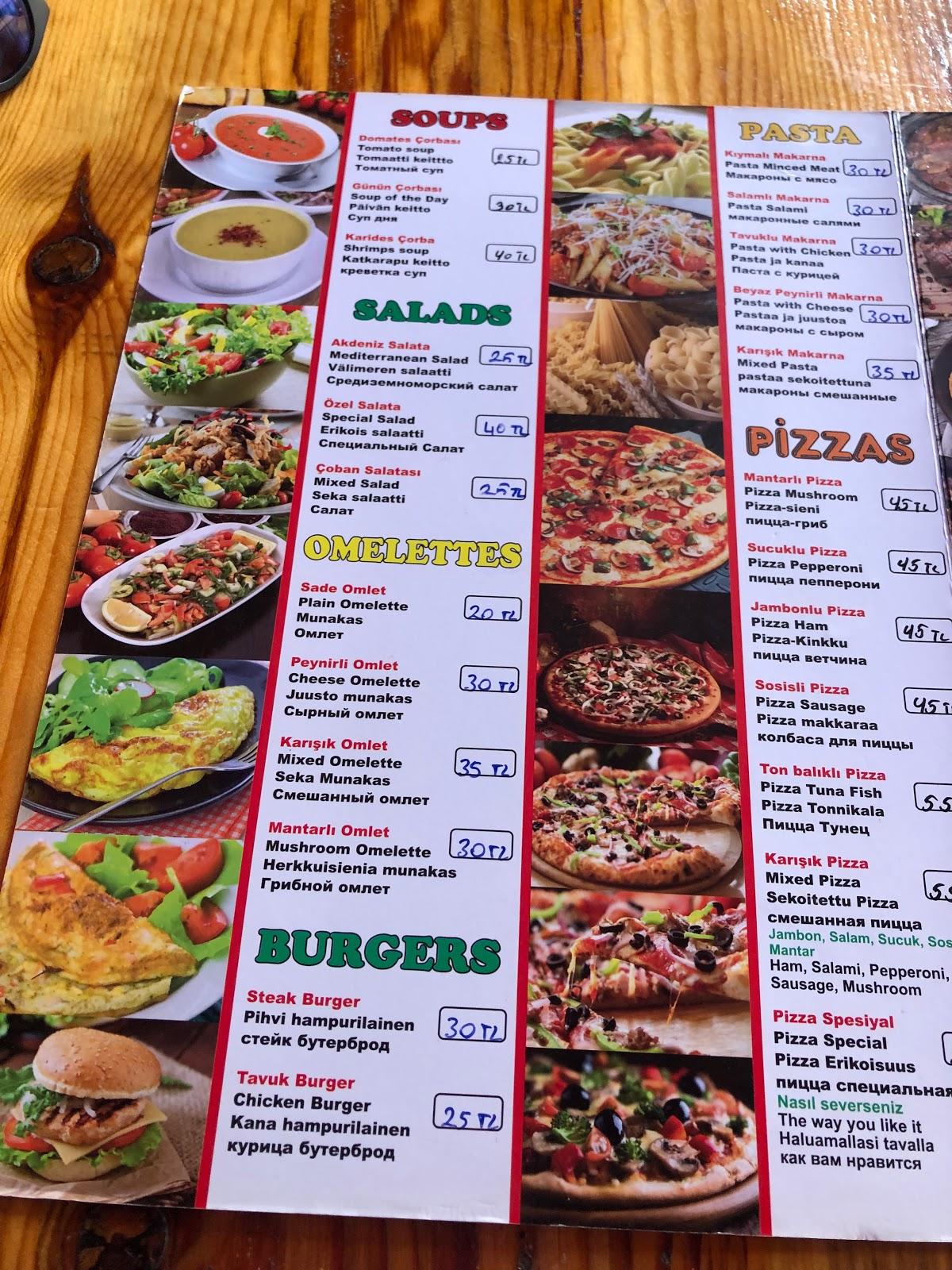 Menu at Heikin Baari, Alanya