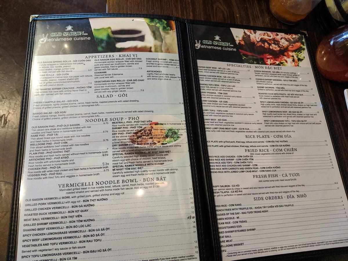 Menu at Old Saigon Cafe, Houston