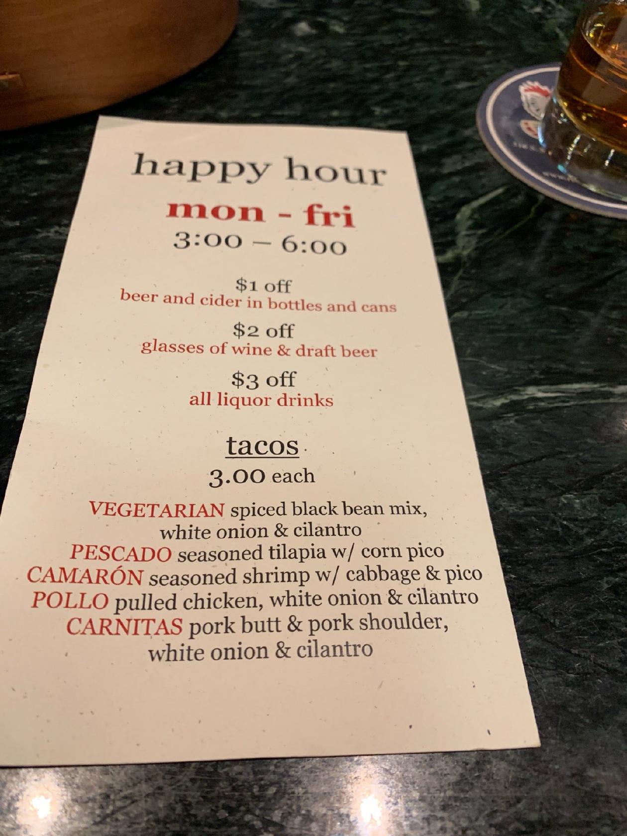 Menu at Red Hawk Bar & Grill, Ann Arbor