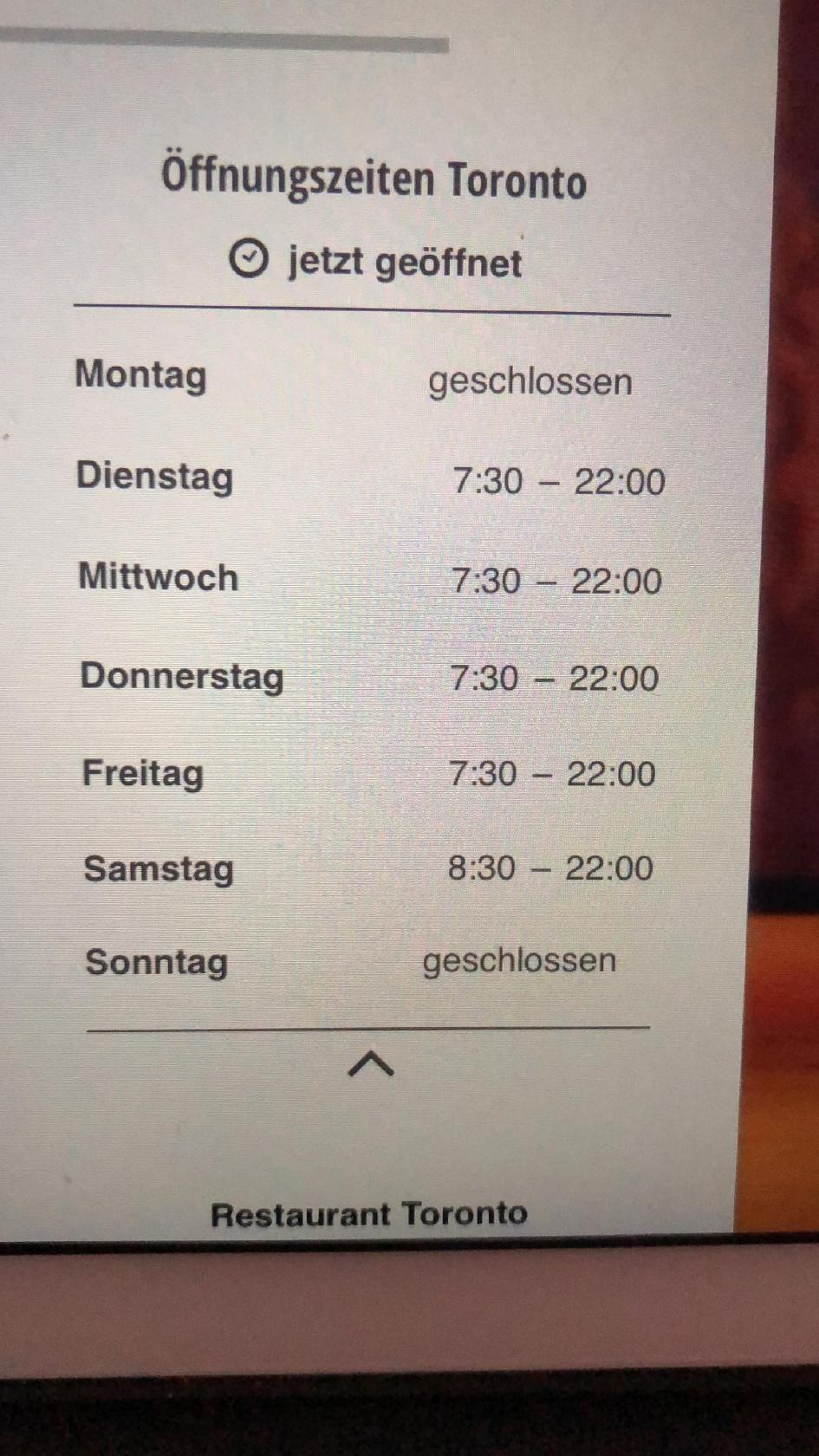 Menu at Restaurant Toronto, Aegerten