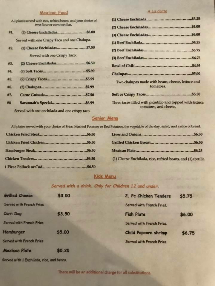 Menu at Sherry's Texan Seafood Restaurant, San Antonio, Pleasanton Rd