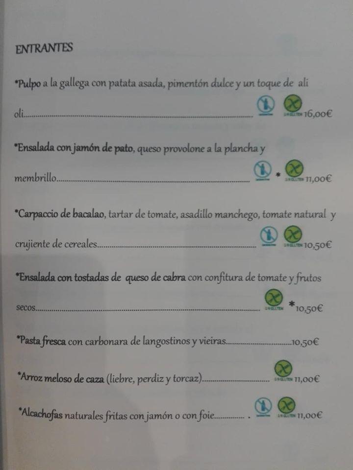 Menu at El Cacao restaurant, Monzón