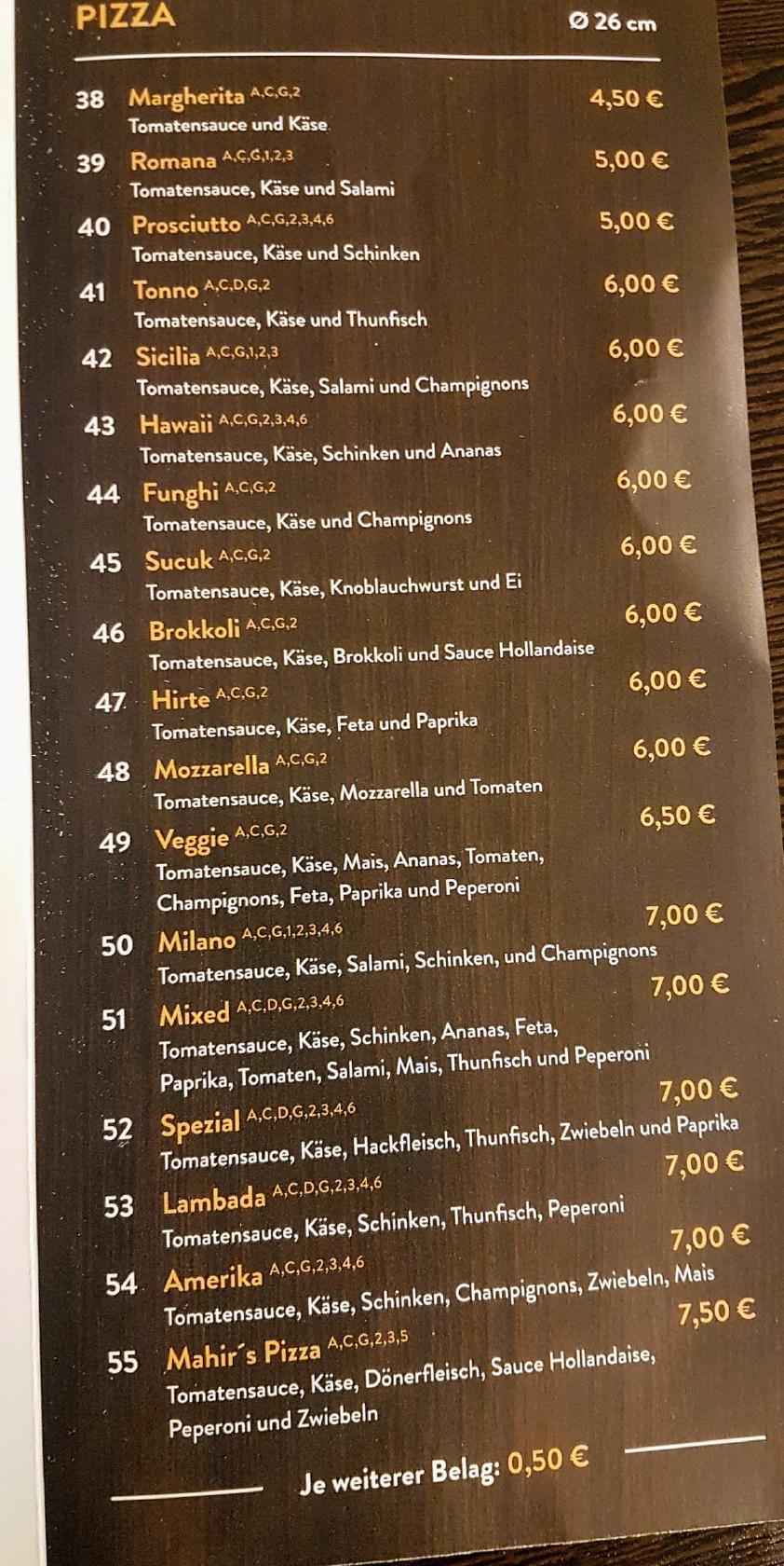 Speisekarte von Mahir‘s restaurant, Bredstedt