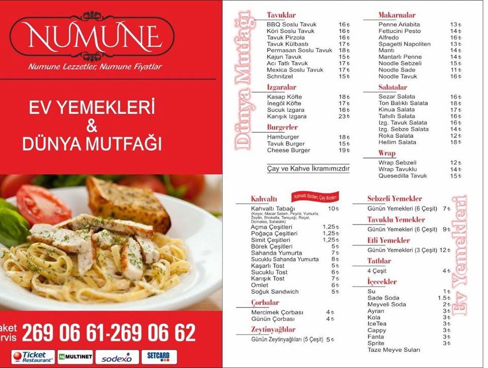 Menu at Numune, Istanbul