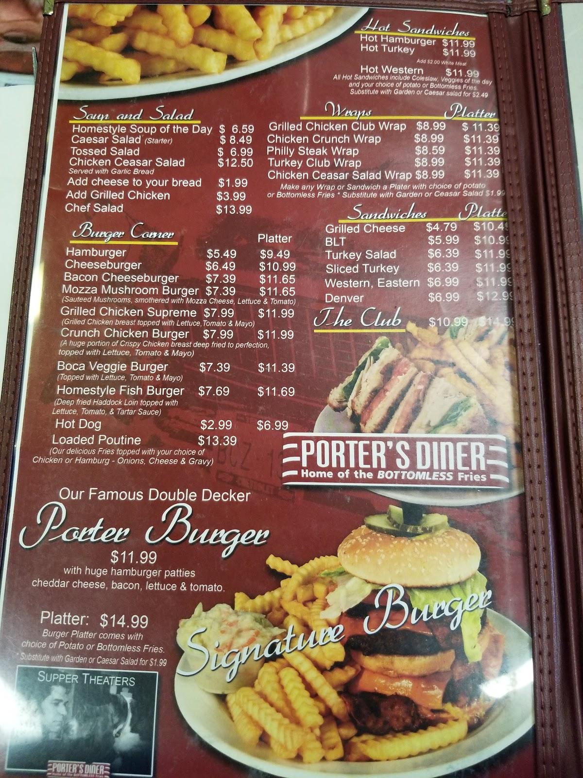 Carta de Porter's Diner, Fredericton, Hanwell Road