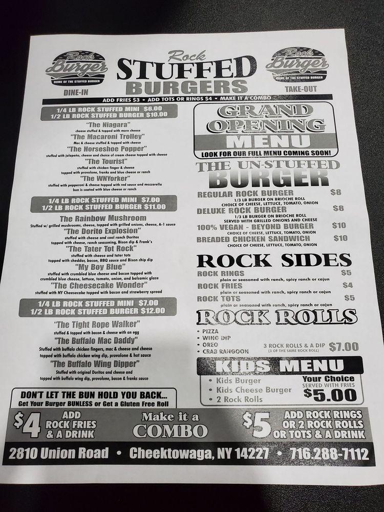 Menu at Rock Burger Cheektowaga restaurant, Cheektowaga